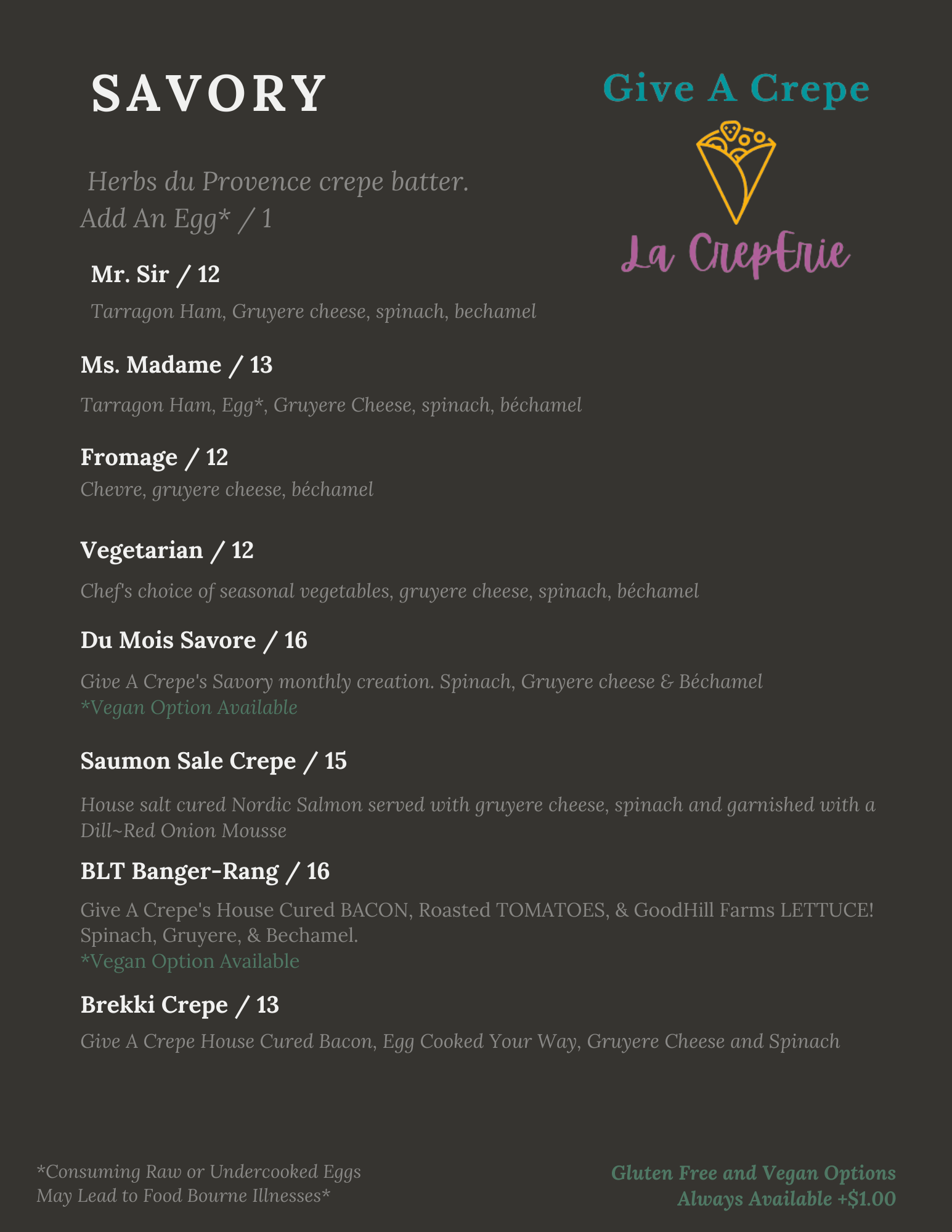 Menu – Give A Crepe. La CrepErie LLC